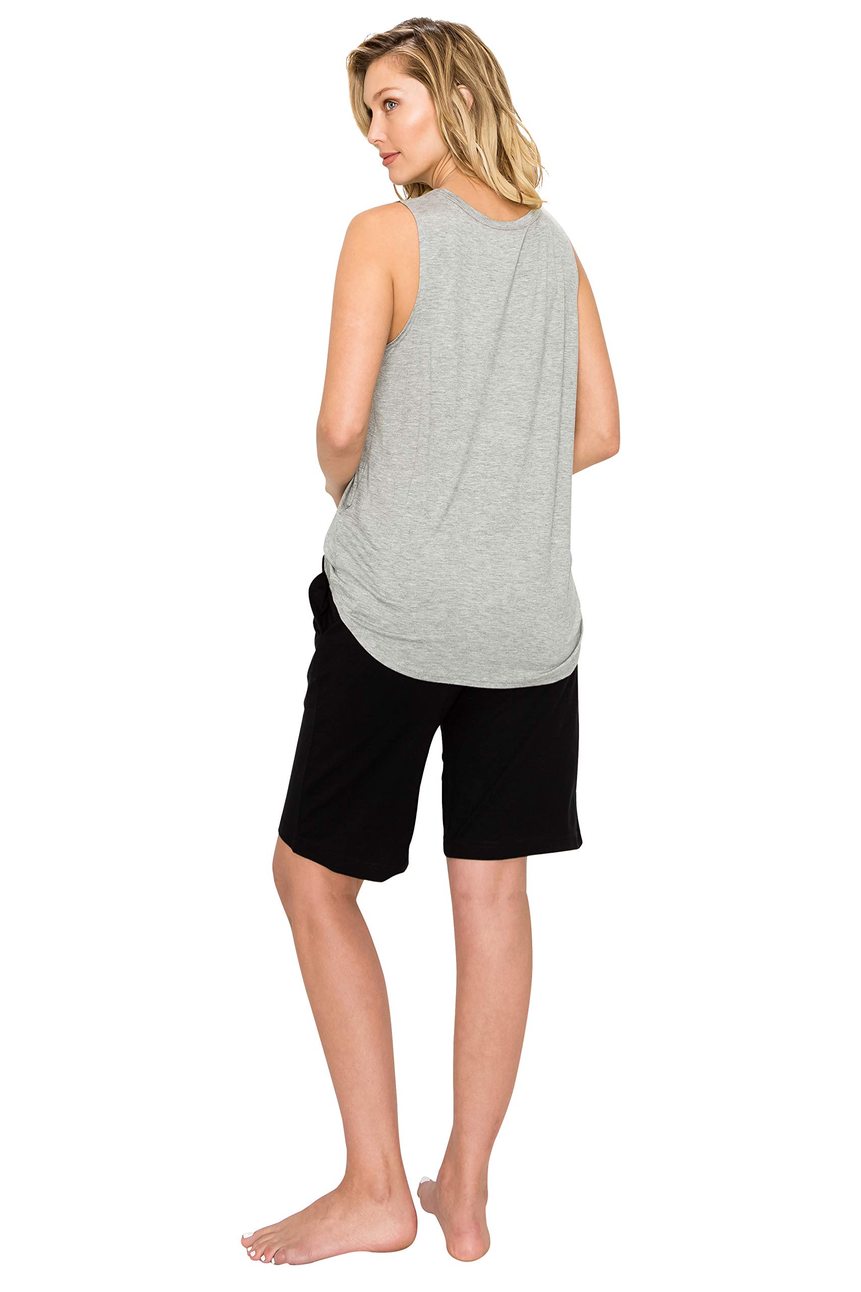 EttelLut - Women's Knee Length Comfy Elastic Bermuda Shorts with Side Pockets - Black Large