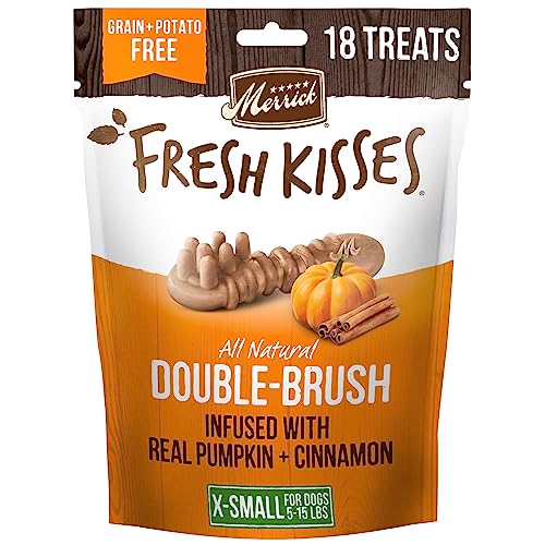 Merrick Fresh Kisses Natural Dental Chews, Treats Infused with Pumpkin and Cinnamon for Tiny Dogs 5-15 Lbs - 5.3 oz. Pouch