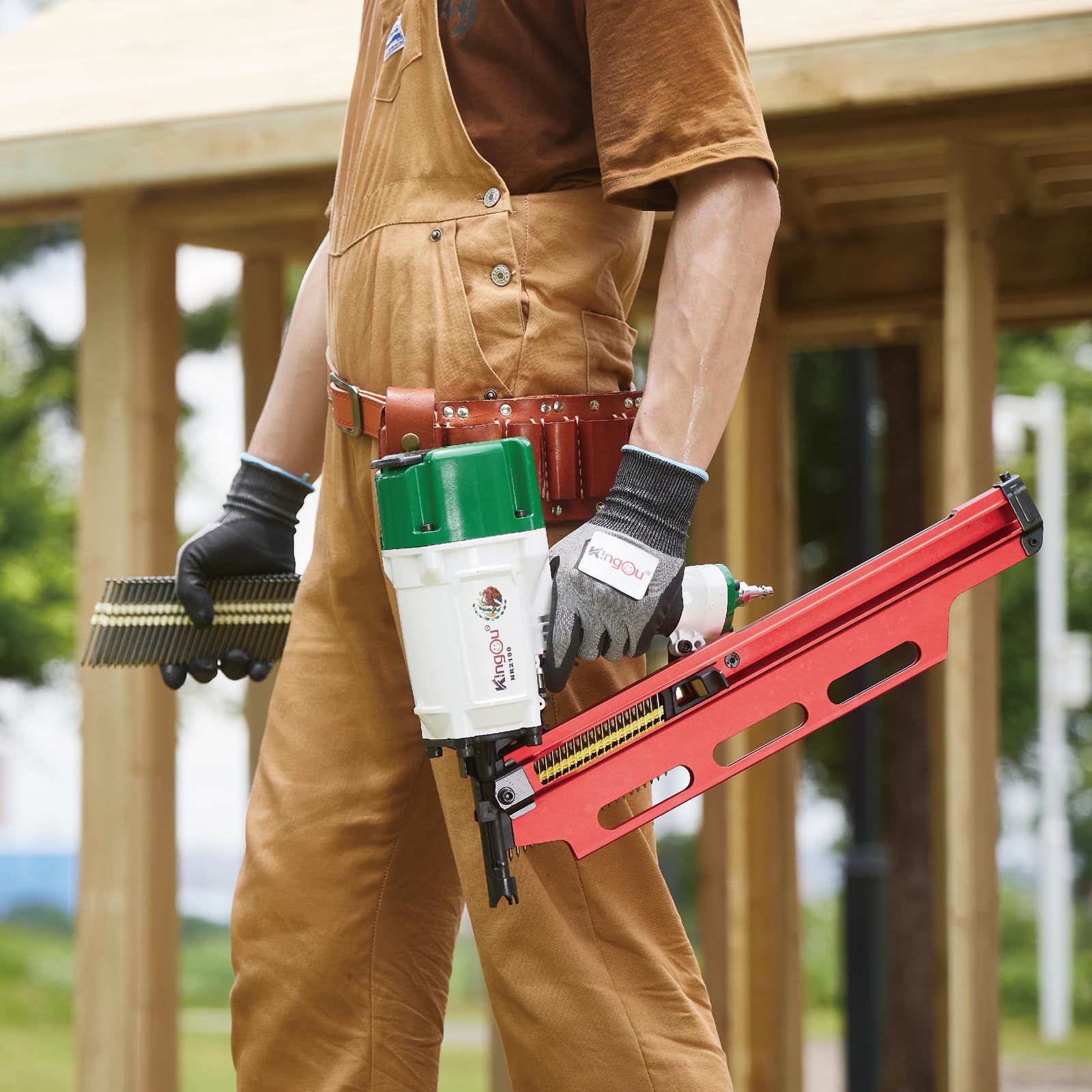 KingOu Mexican Style NR2190 21 Degree Plastic Strip Framing Nailer Aluminum Magazine Framing Nail Gun Covers NR83A2 Framing Nailer All Function