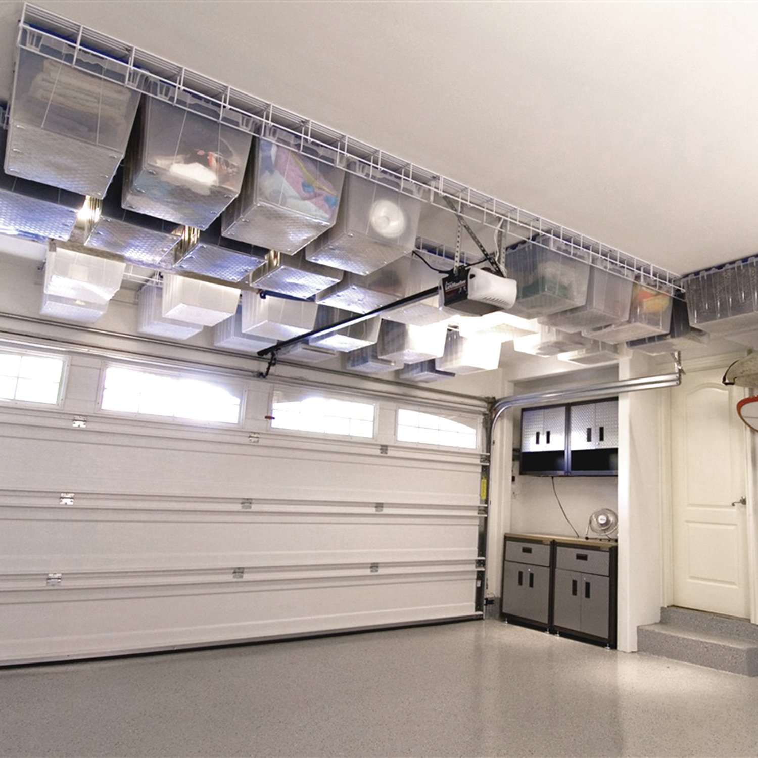 Prime-Line KD 16090 Overhead Storage Rack System, 30 In. Long Tracks, Steel Construction, White (Single Pack)