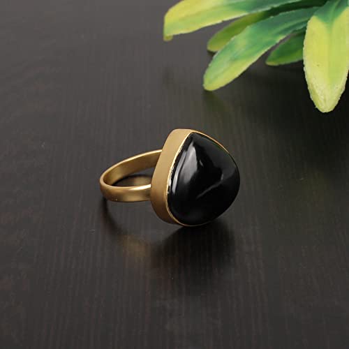 Handmade Gold Plated Brass With Black Onyx Gemstone Ring For Women (10.5)