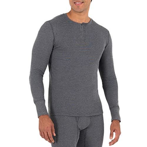 Fruit of the Loom Men's Recycled Waffle Thermal Underwear Henley Top (1 and 2 Packs), Greystone Heather, Small