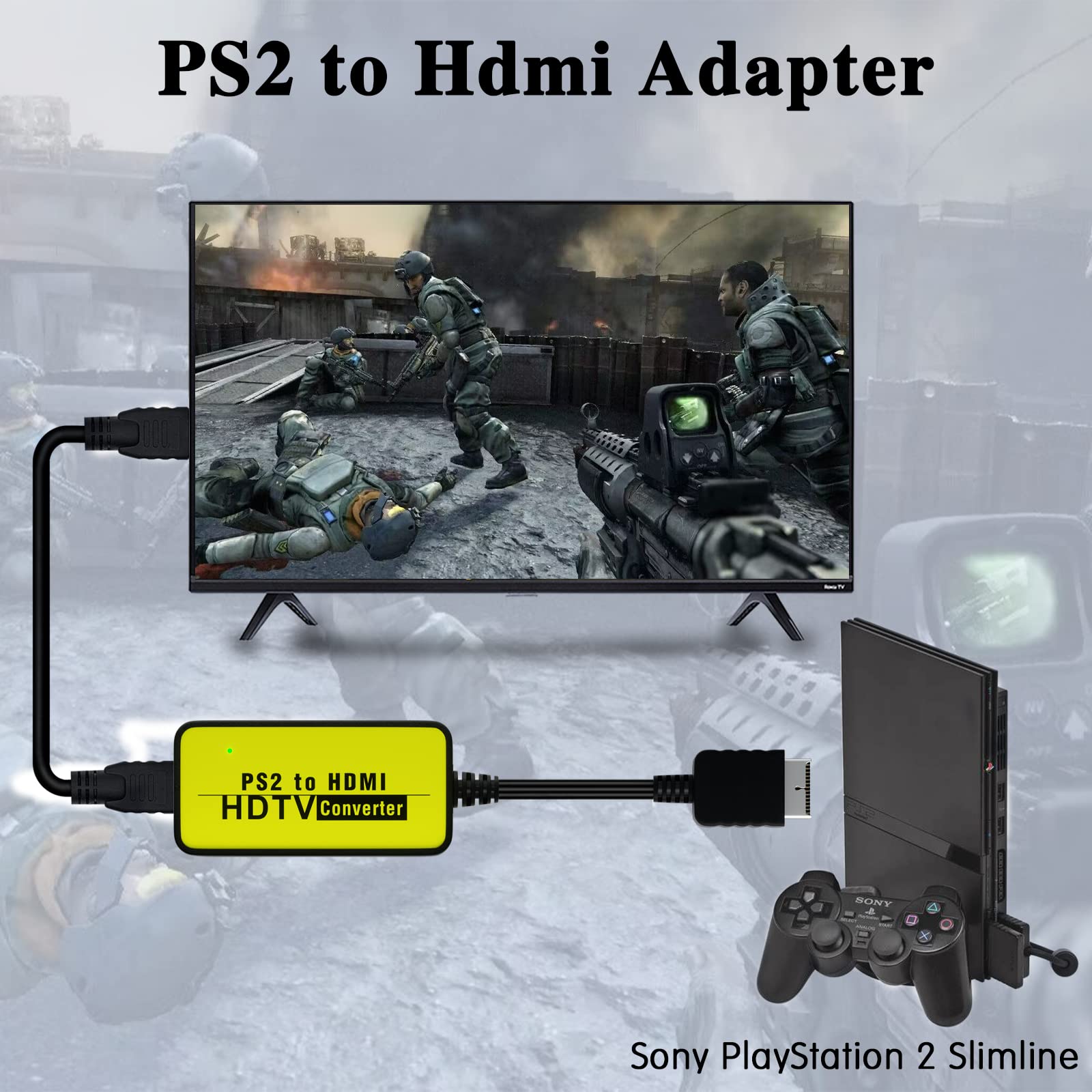 Hisewen PS2 HDMI Adapter, PS2 HDMI Cable for Sony PlayStation 2 Slimline with HD Link Cable (Support Y Cb/Pb Cr/Pr Signal Output)