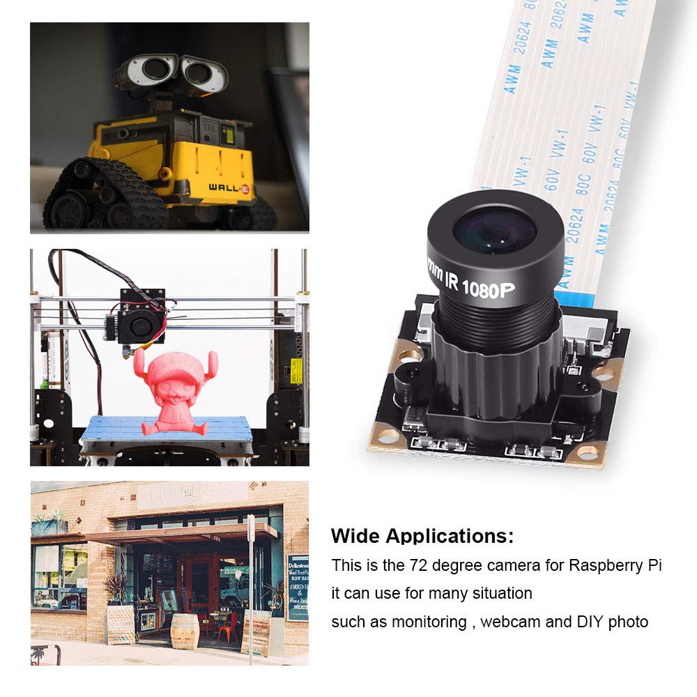 for Raspberry Pi 4 B Camera Wide Angle 175 FOV Night Vision Module 5MP OV5647 Video Webcam Built- in IR-Cut Automatically Switching Day/Night Vision for Raspberry Pi 3B/3B+ 2B B+ Pi Zero/Zero W