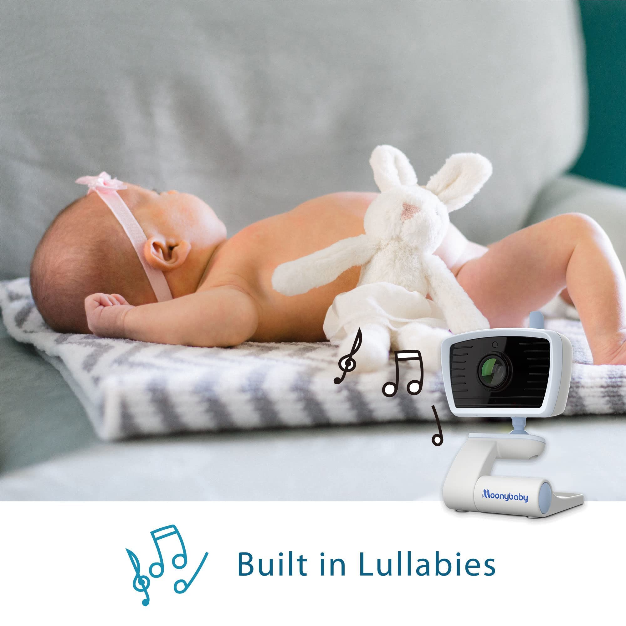 Moonybaby 5" HD Low EMF Baby Monitor with 2 Cameras, Long Range No WiFi, Auto Noise Reduce, Split Screen, 2-Way Audio, Lullaby, Auto Night Vision QV40