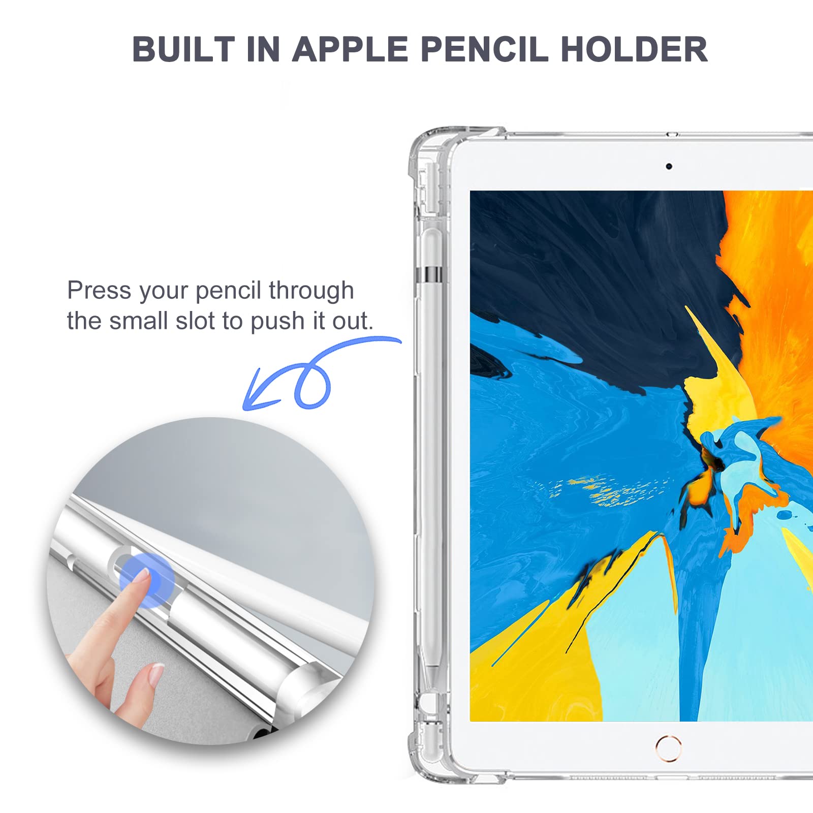 iPad 9.7 Case (2018/2017 Model, 6th/5th Generation), iPad Air 2 & 1 (2014/2013) Smart Cover with Pencil Holder and Soft Clear Silicone Back, Auto Wake/Sleep Cover- Black