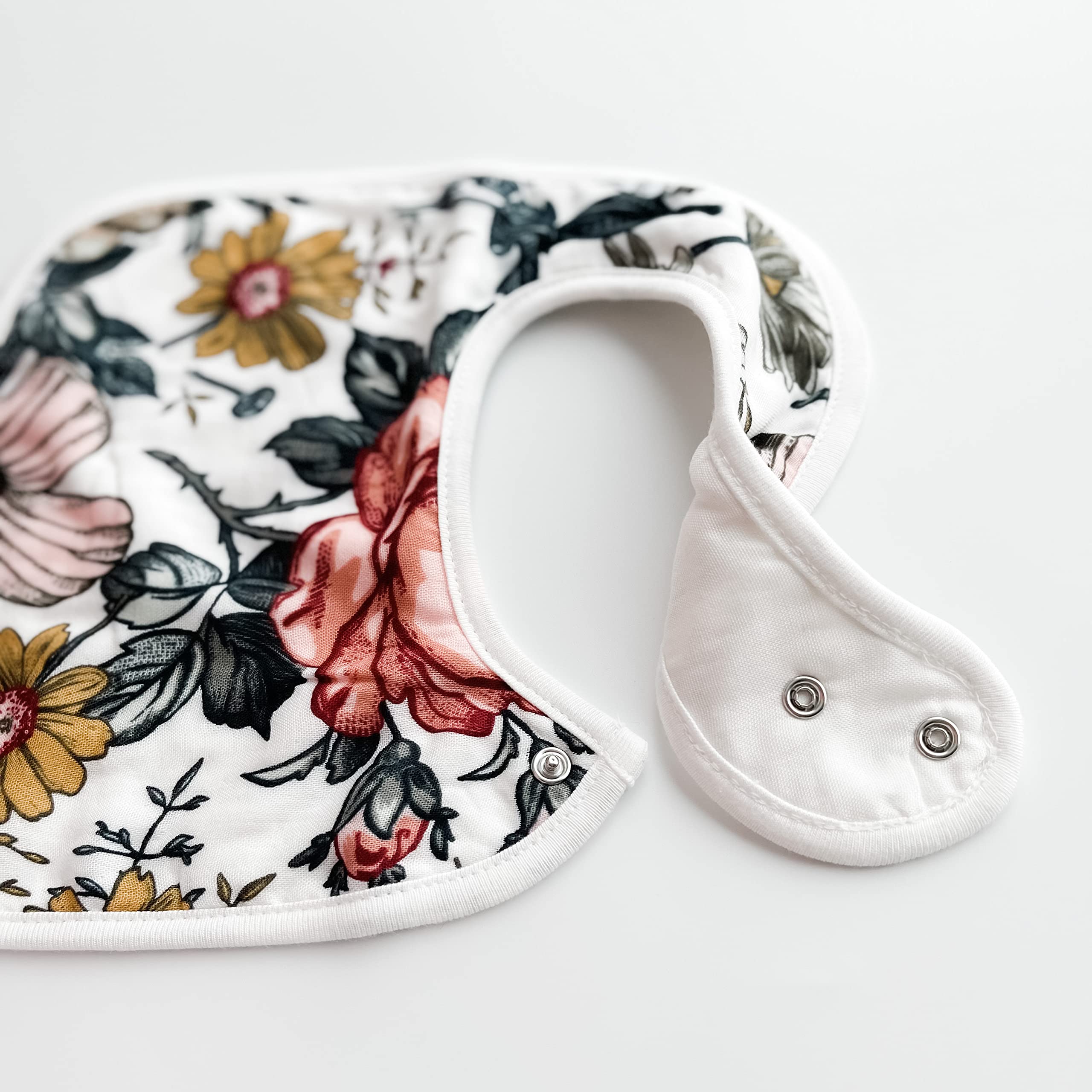 Milkmaid Goods Bamboo Baby Bibs, Gender Neutral Adjustable Snap Bib for Boys and Girls, Soft & Absorbent Drooling Pad for Teething, Machine Washable (Hattie, Bib)