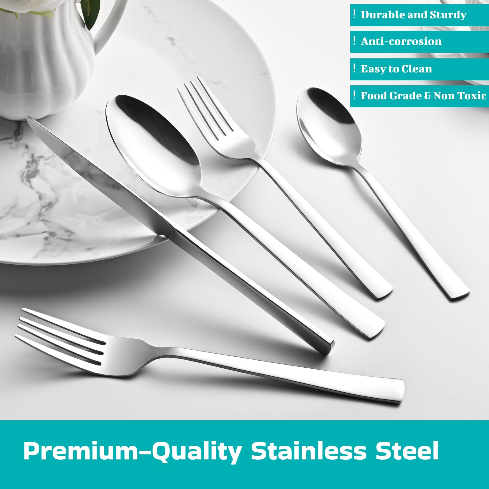 KINGSTONE 40-Piece Silverware Service for 8 - Premium Stainless Steel Flatware Set, Basic Silverware Set, Modern Utensils Set for Everyday Use, Lightweight Cutlery Set Easy to Carry