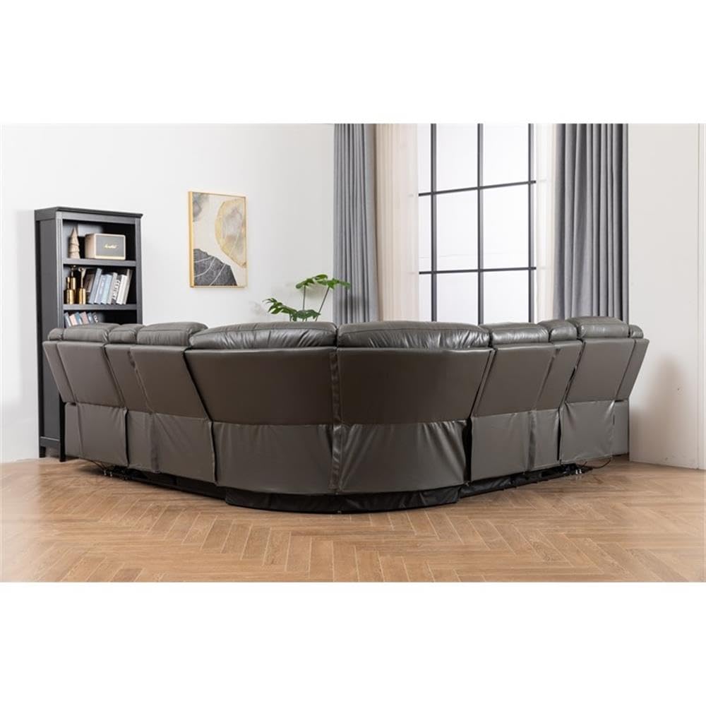 Kingway Furniture Arvelli 100" Power Reclining Faux Leather Sectional in Gray