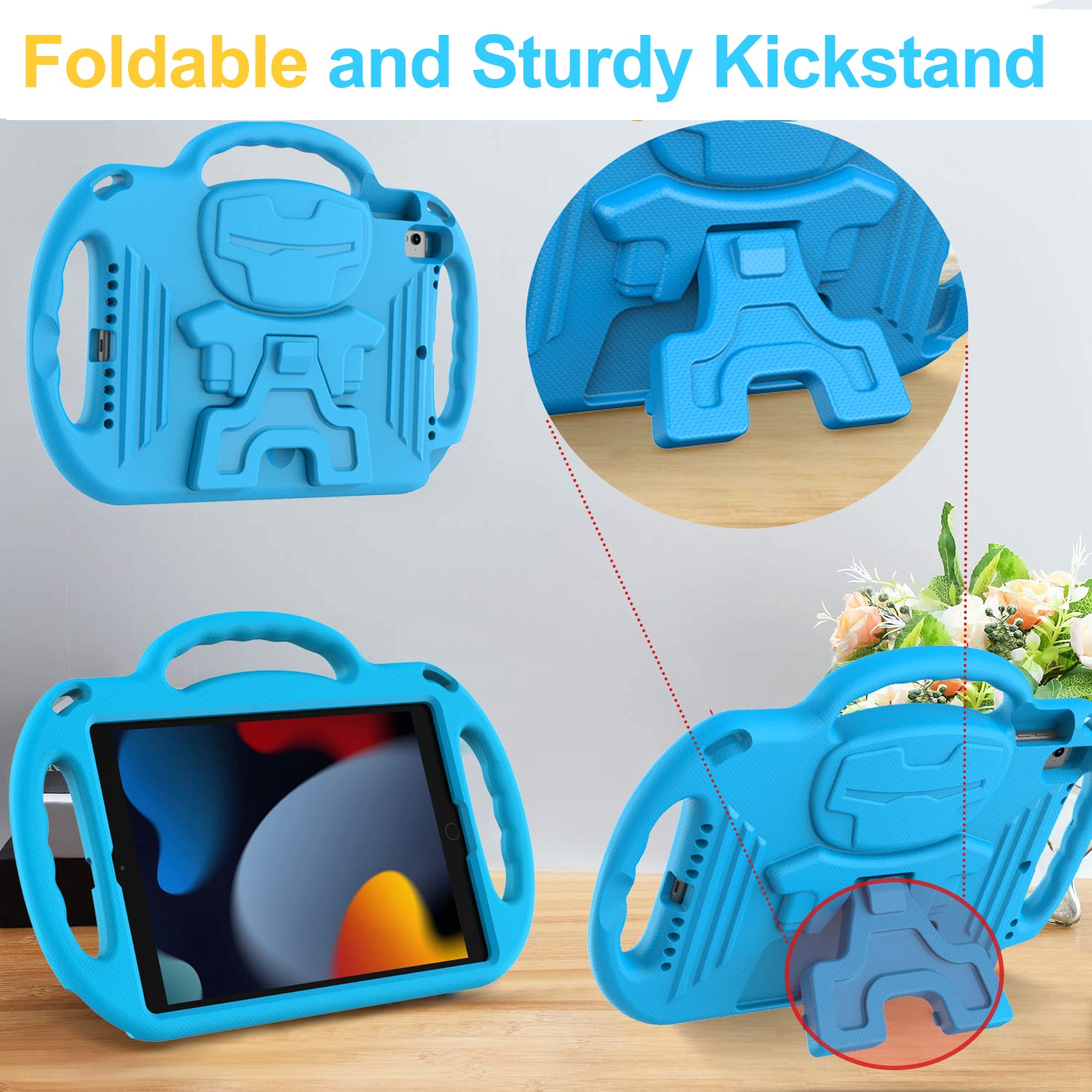 iPad 9th Generation Case for Kids, iPad 10.2 Case for Kids, iPad 8th/7th Generation Case, BMOUO Shockproof Handle Stand Strap Case for iPad 10.2 inch 2021/2020/2019 (iPad 9th/8th/7th Generation),Blue