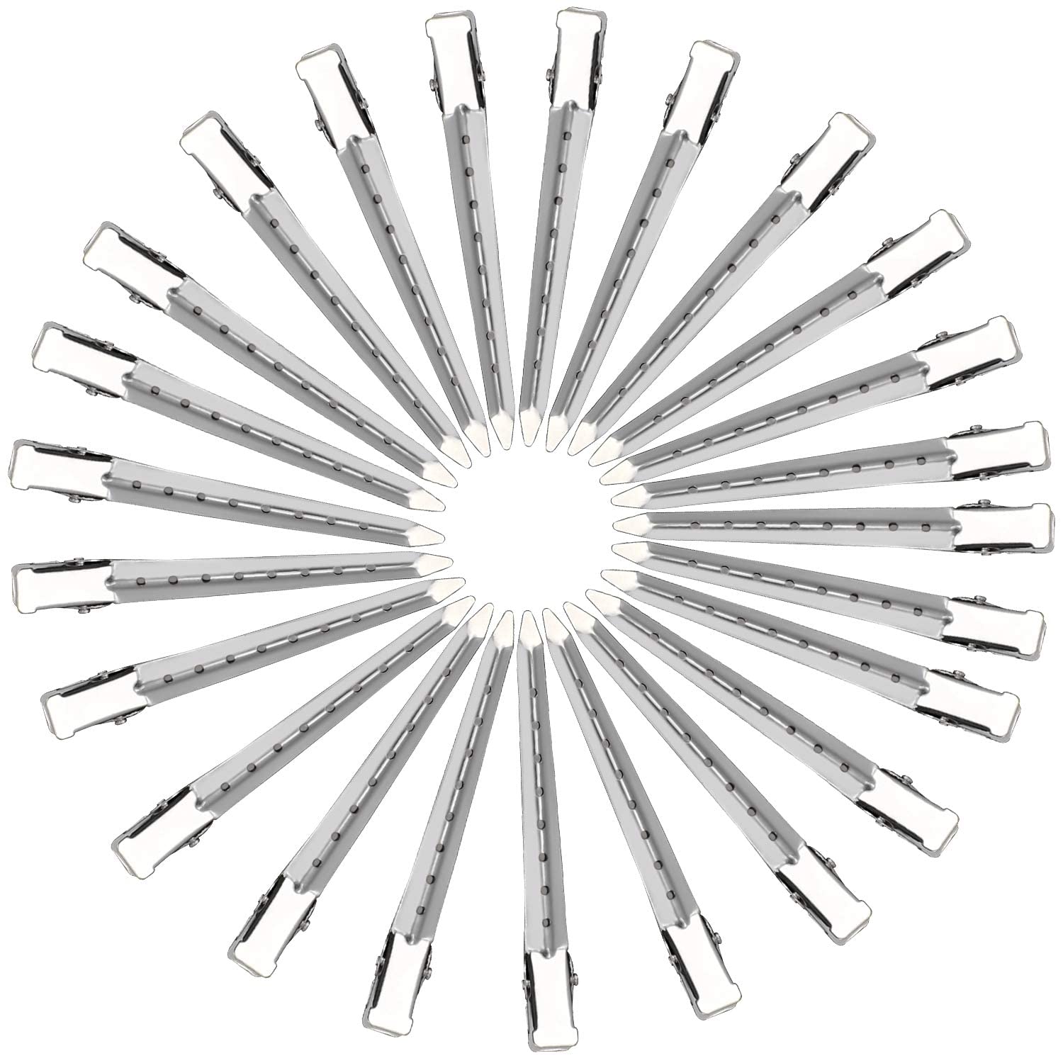 Korintin Hair Styling and Sectioning Clips - Metal Duck Bill Clips, Alligator Roller Clips for Long, Thick Hair, Salon Clips (24 Pack, Silver)