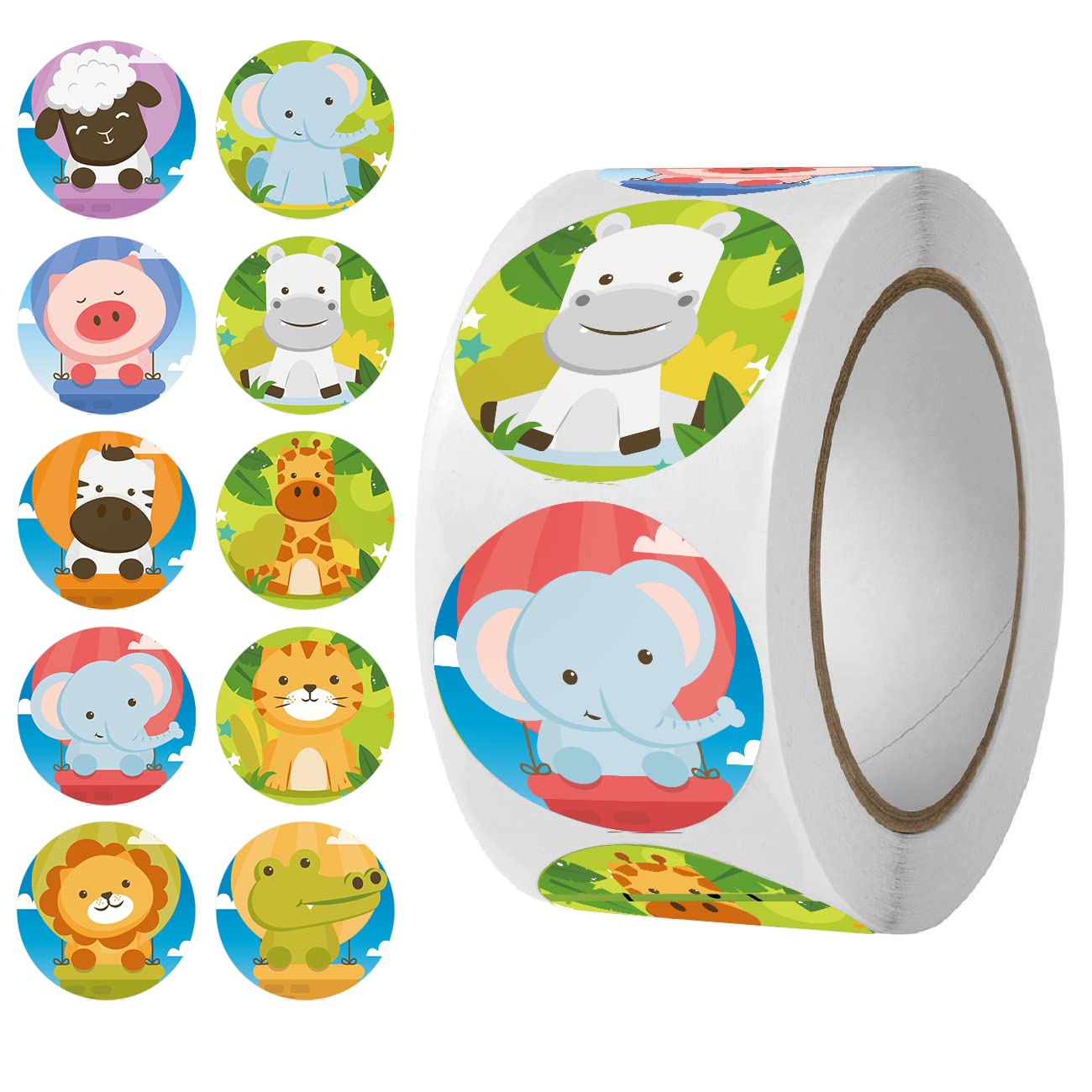 Motivational Stickers Animal Stickers Roll, 600 Pcs Stickers Available for Teacher Rewards/Kids Potty Training Stickers, 10 Designs 1.5inch