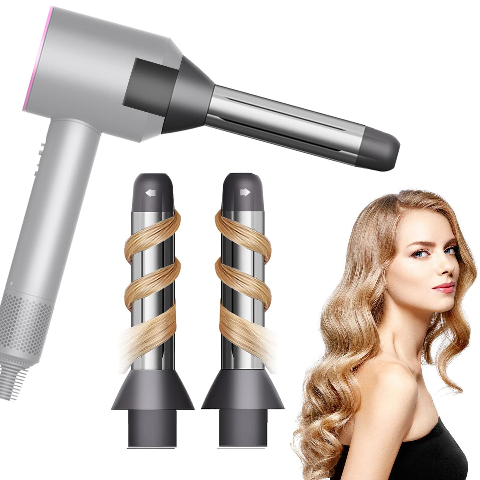 JONR Self Hair Curling Attachment,Double Direction Curling Barrels for Women Styling (Barrles only, No Hair Dryer)