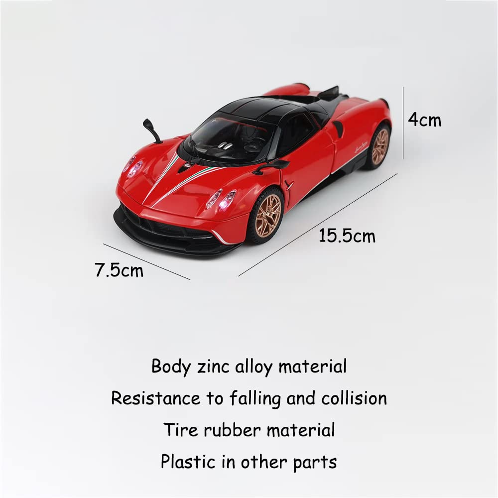 iPariser Alloy Collectible Red Pagani Huayra Dinastia Toy Vehicle Pull Back Die-Cast Car Model with Lights and Sounds