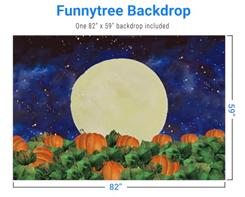 Funnytree 7x5FT Halloween Pumpkin Field Photography Backdrop for Kids Birthday Party Banner Starry Sky Night Moon Background Photo Booth