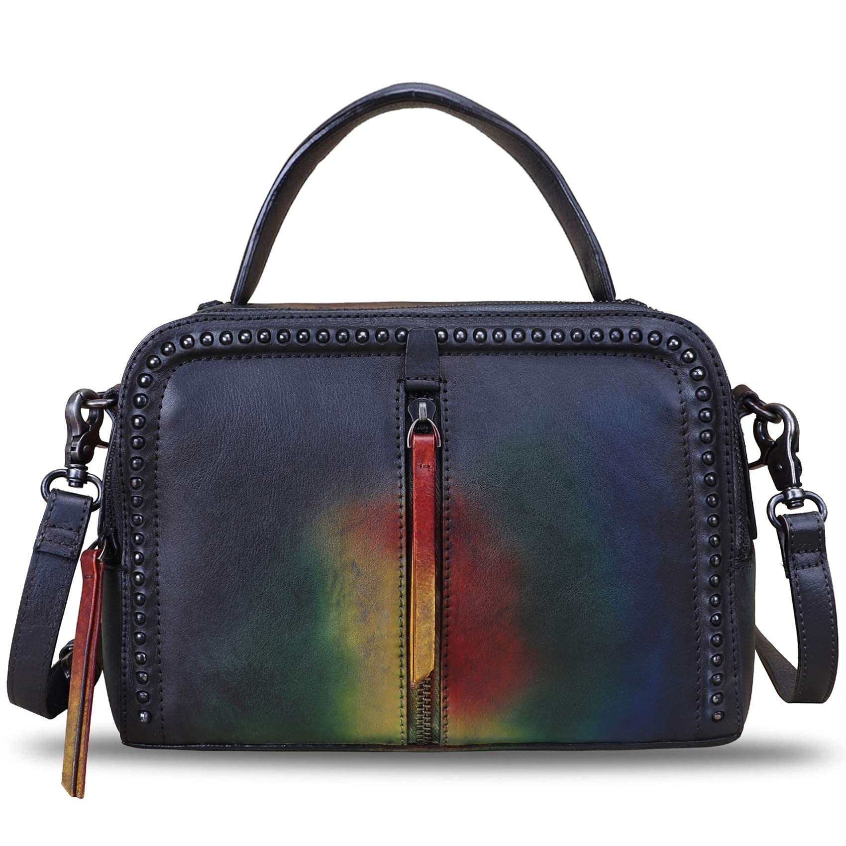 Genuine Leather Satchel Handbag Purse for Women Retro Handmade Top Handle Designer Crossbody Bag (Multicolor3)