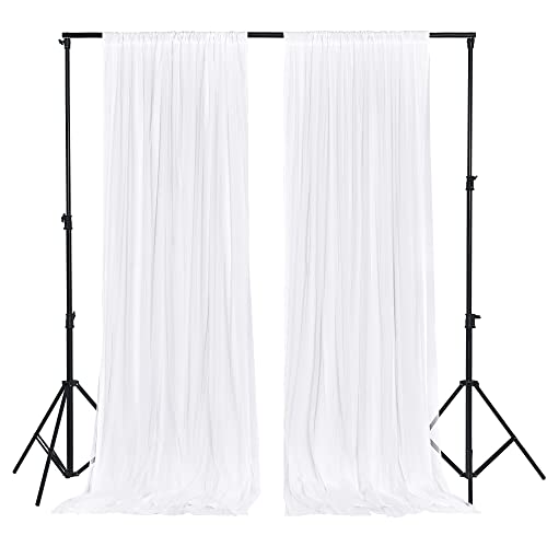 RYB HOME White Wedding Backdrops, Double Layer Backdrop Curtains with Tulle Overlay, Party Backdrop Drapes for Ceremony Family Gatherings Photography, W5 ft x L8ft, 2 Panels