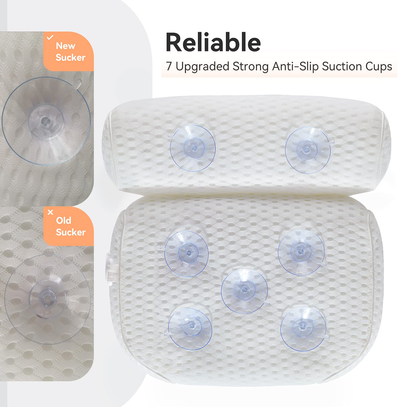 Docilaso Bath Pillow, Quick Dry Bathtub Pillow with 4D Air Mash Technology and 7 Suction Cups for Neck and Back Support, Suitable for All Bathtub, Hot Tub, Jacuzzi and Home Spa