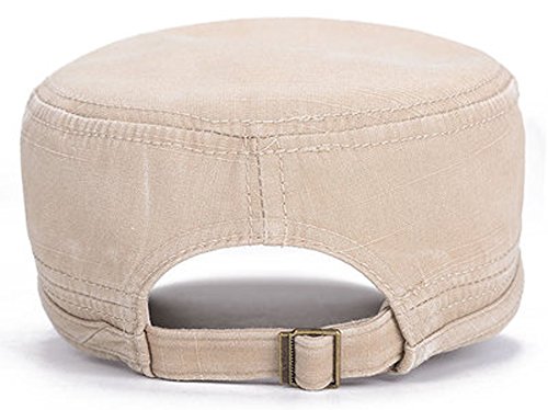 QZUnique Unisex Fitted Flat Top Cap Solid Brim Army Cadet Style Military Hat with Adjustable Strap
