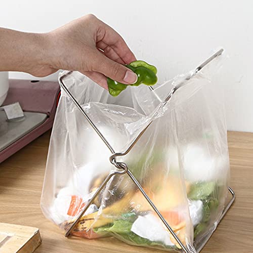 MEELYHOME Stainless Steel Garbage Bag Shelf Home Kitchen Countertop Folding Trash Bag Holder Organizer Dishcloth Towel Rack Garbage Bag Stand