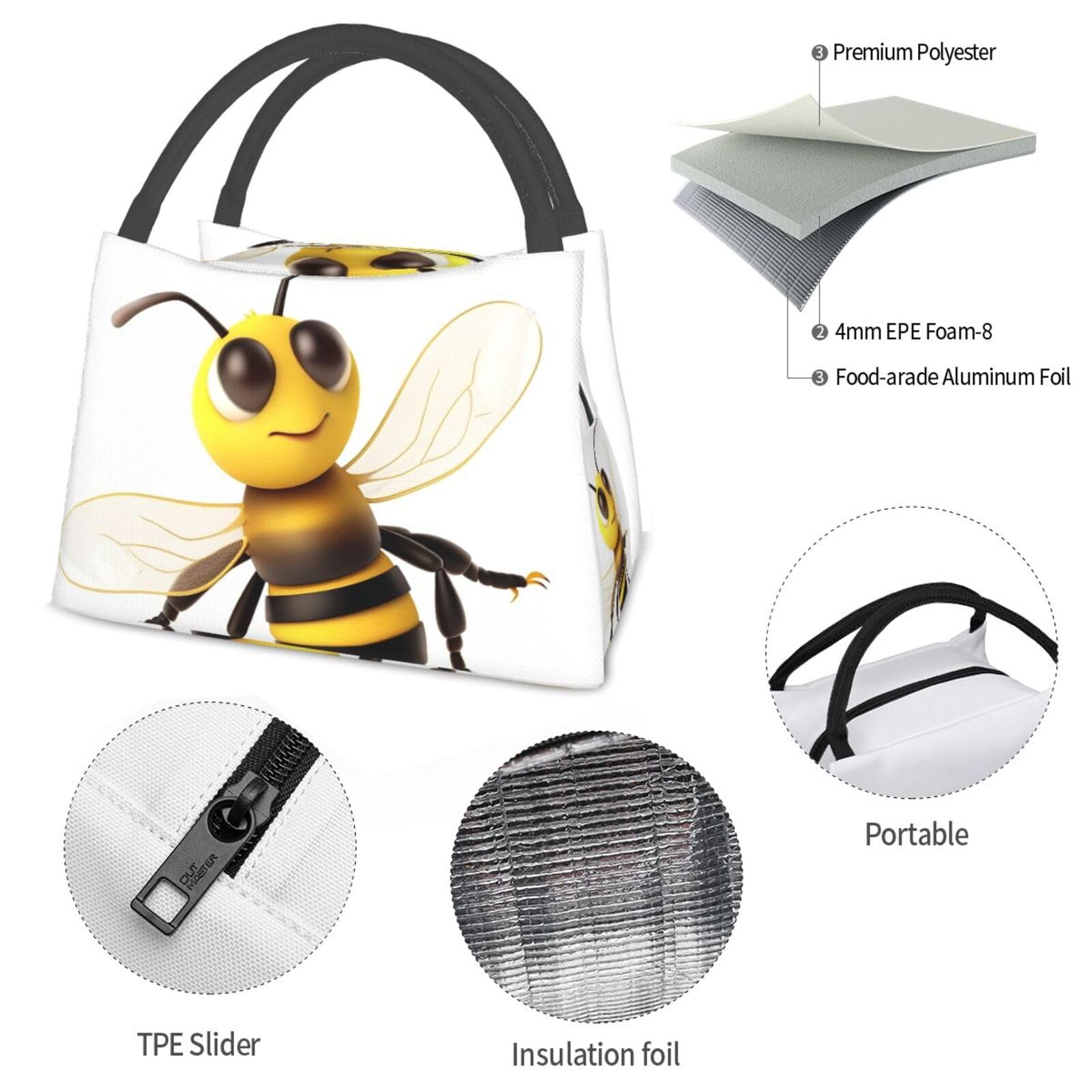 EVANEM Insulated Lunch Bag Honey Bee Lunch Box for Men Women Lunchbox for Work Lunch Tote