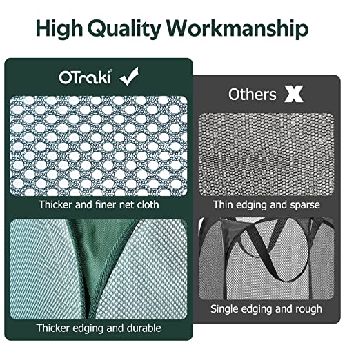 OTraki 2 Pack 70L Mesh Laundry Hampers with Long Handles Pop Up Clothes Basket for Laundry Collapsible Hamper with Large Side Pocket for Socks Detergent Hangers Easy to Carry in Home Hotel Green