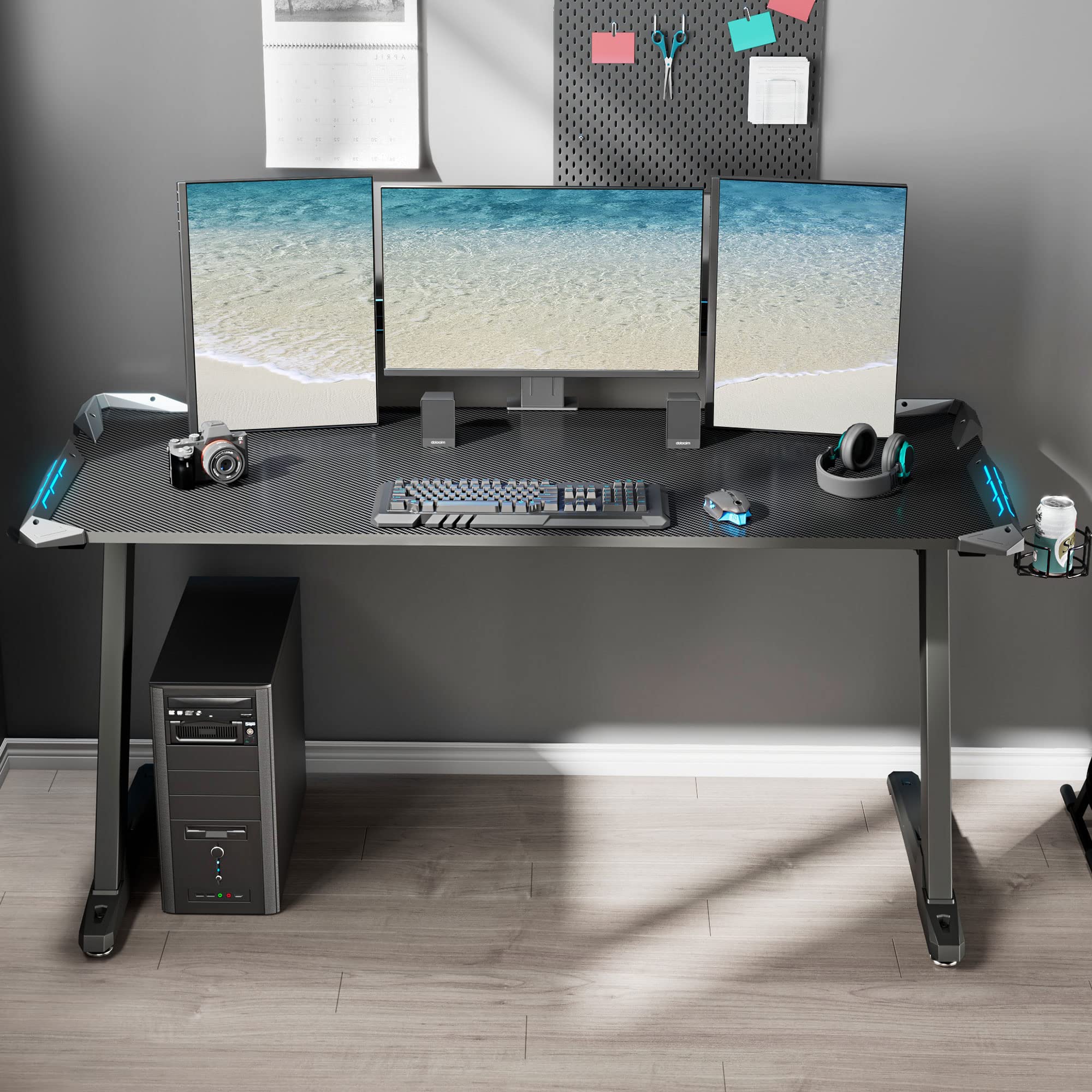 EUREKA ERGONOMIC Z Shaped Gaming Desk with Typhon Gaming Chair Red 60 Inch Gaming Desk,Large Home Office Desk for Computer Home Office