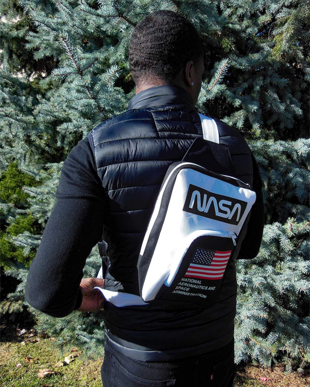 Ripple Junction NASA Flag Sling Bag Over the Shoulder for Adult Men, Women
