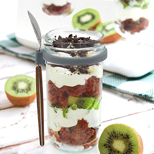 Overnight Oats Containers with Lids and Spoon 2Pack 20OZ Overnight Oat Jars with Measurement Marks Larger Glass Airtight Oatmeal Container Wide Mouth Mason Jars for Meal Prep Chia Yogurt Salad Cereal