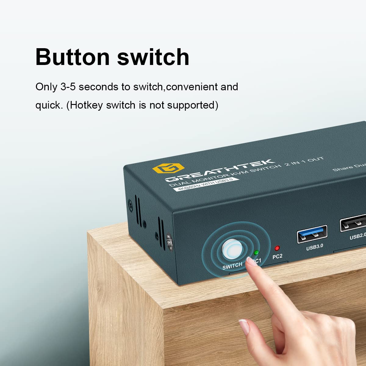 KVM Switch DP Displayport Dual Monitor Extended Display 2 Port, USB3.0, UHD 4K@60Hz YUV4:4:4 Downward Compatible,with All Needed Cables