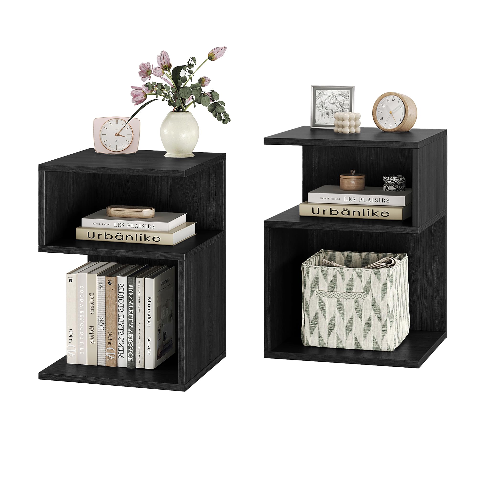 ODIKA Night Stand Set of 2 for Bedroom Beside Table with Storage Wood Nightstand Bed Side Table (Black Combo)
