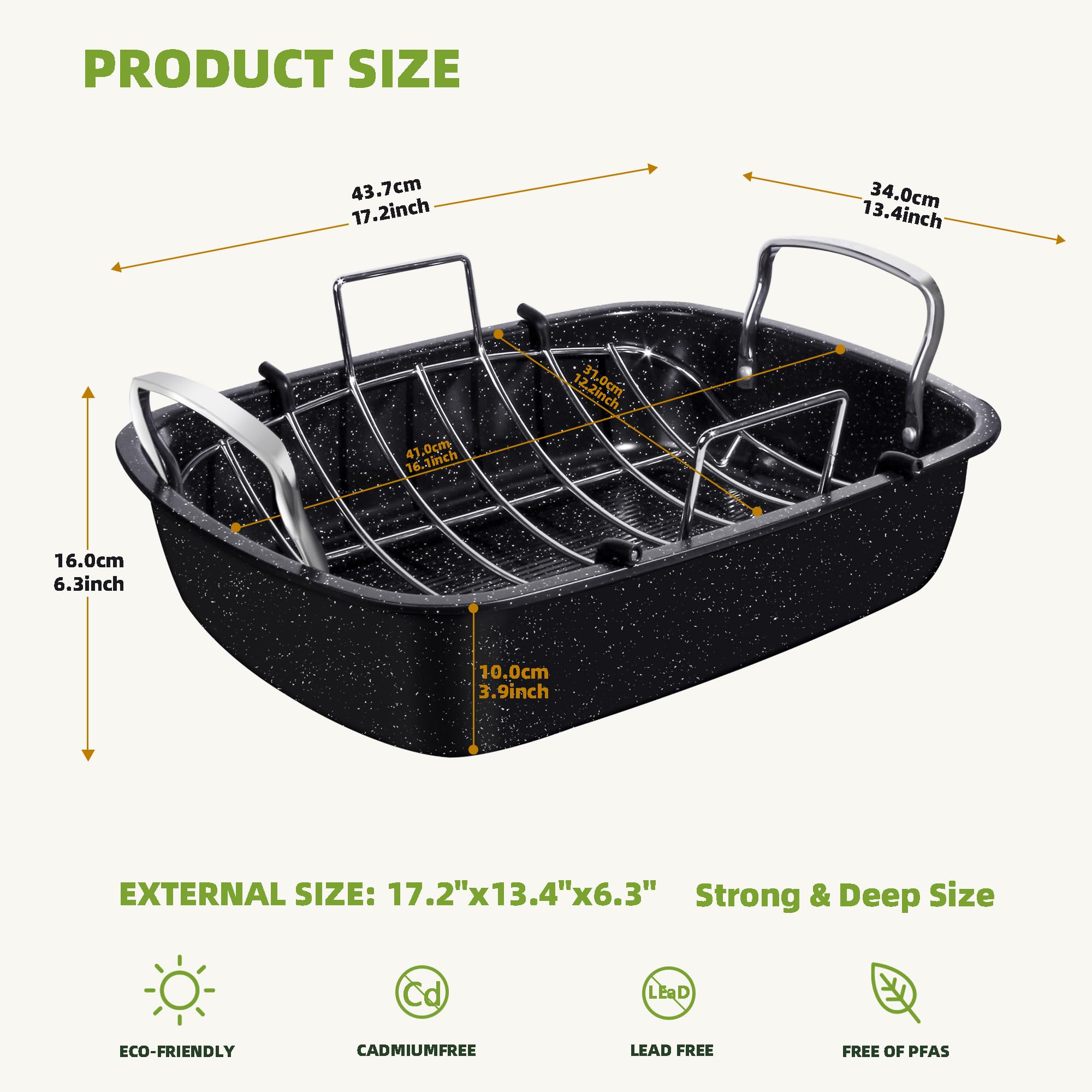 RavisingRidge Roasting Pan with Rack, 17 x 13 Inch Nonstick Turkey Roaster with Steel Handles β Ideal for Ovens, Lasagna, Meat & Vegetables, Perfect for Thanksgiving & Christmas (Black)