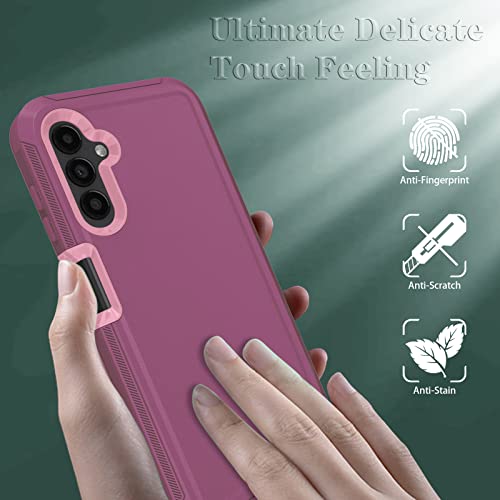 ONOLA Phone Case Compatible with Samsung Galaxy A14 5G with HD Screen Protector (2 Pack), Durable Shockproof 3-Layer Cover (WineRed Pink)