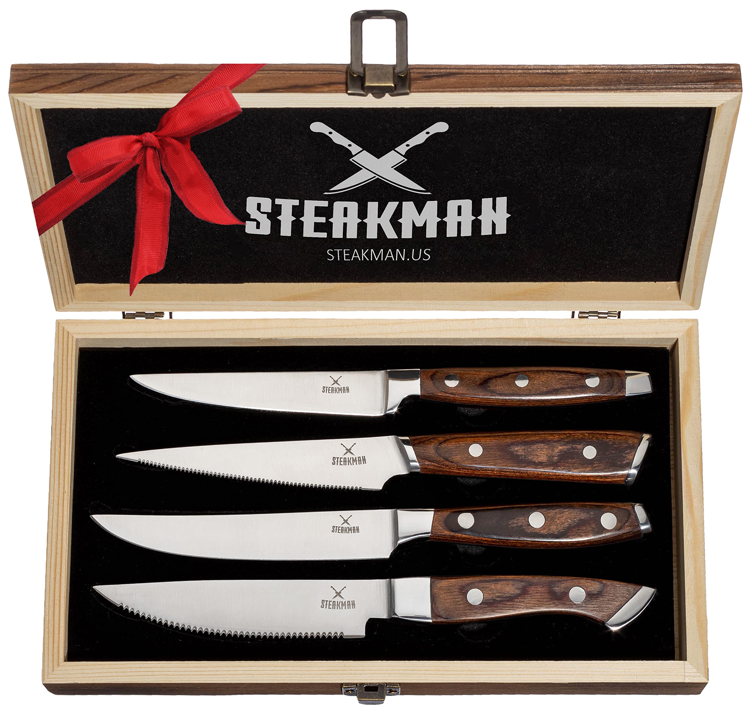 Kitchen Easter Gifts - Steak Knife Set - Unique Present in Wooden Gift Box - Gift Idea for Men Women Wife Husband Dad Mom Adults – Wooden Handles Knives - Gifts for Birthday Anniversary Wedding