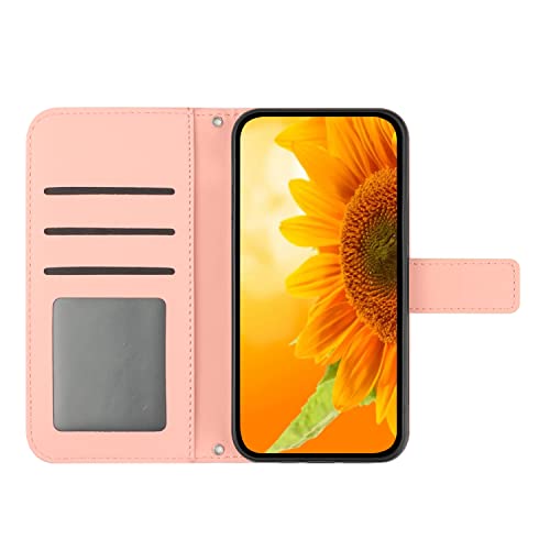 ONV Wallet Case for Samsung Galaxy Note 10 Plus - Glitter Shinny Sunflower Flip Leather Case Card Slot Shockproof Kickstand Magnetic Wrist Cover for Samsung Galaxy Note 10 Plus [HT] -Pink-T