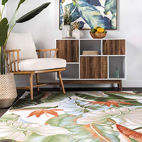 nuLOOM Nevaya Machine Washable Floral Leaves Ultra Thin Area Rug, 8' x 10', Green