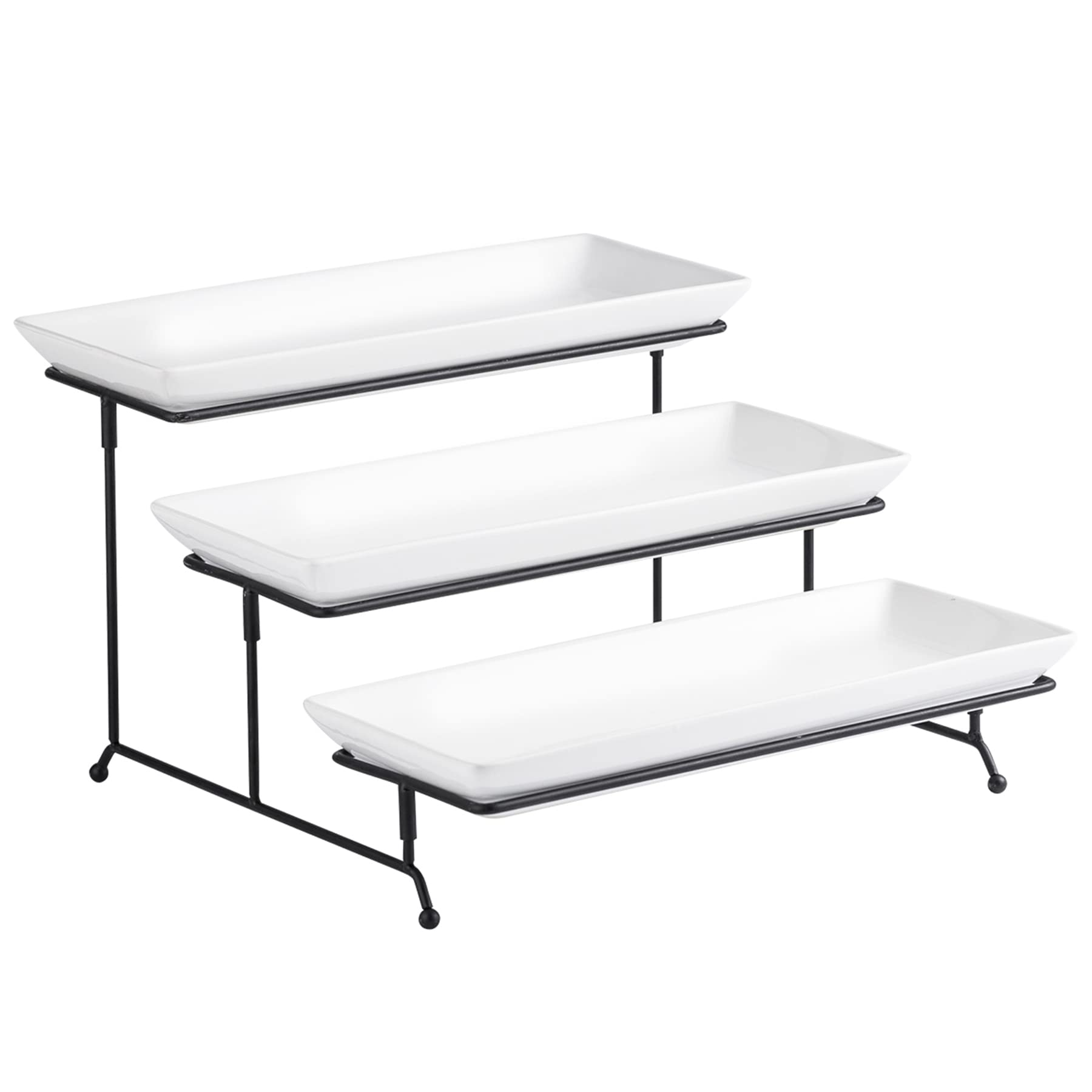 Gomakren 3 Tiered Oval Serving Bowl With Collapsible Metal Rack, Dessert Appetizer, Candy Chip Dip, Fruit, Vegetable Bowl Set, White Serving Dishes For Entertaining (Black)