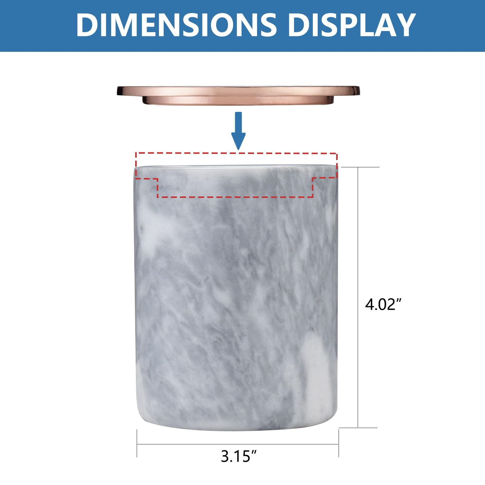 MARBBNEST Marble Storage Container with Metal Lid, Functional Organizer for Makeup Brushes, Cotton Swabs, and Accessories - Elegant Countertop Solution (White)
