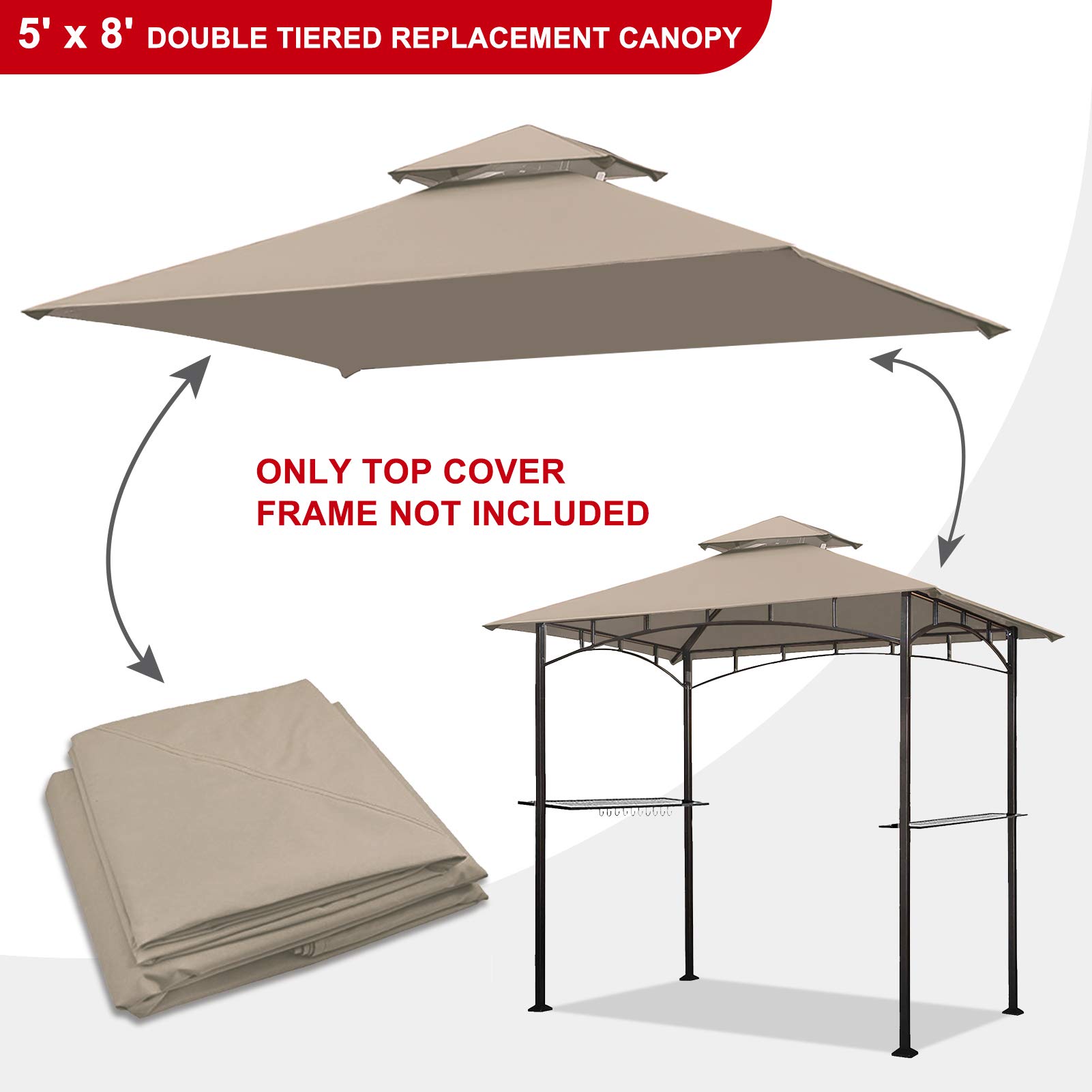 Eurmax USA High Performance Grill Gazebo Canopy Replacement Cover 5x8 BBQ Gazebo Shelter Top(Navy Blue)