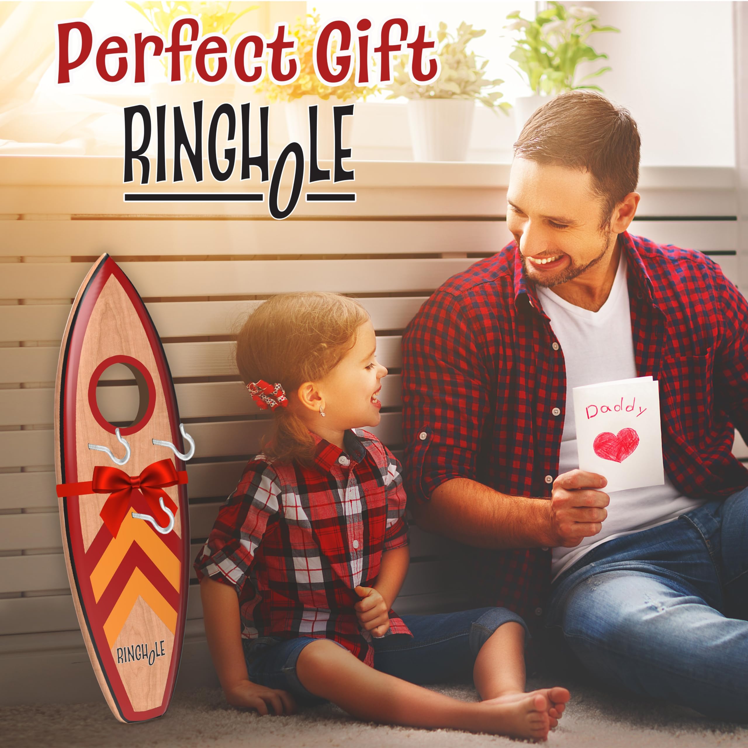 Hook Game, Ring Toss Game for Adults & Kids (Ringhole Large Size 23.5β x 6.25β), Hook and Ring Game, Ring Hook Game, Ring Toss, Bar Games for Adults, 3 Hooks, Wall Mount