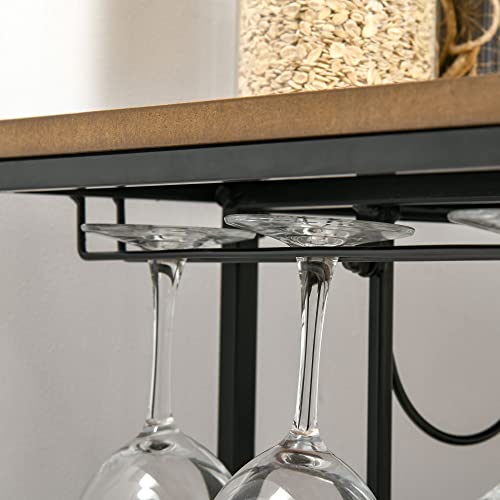 HOMCOM 24-Bottle Industrial Modern Wine Rack Table, Freestanding 6 Tier Wine Bottle Organizer with Glass Stemware Holder, Natural/Black