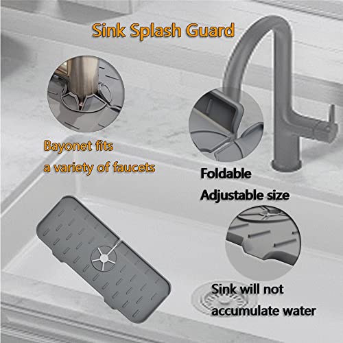 Kitchen Faucet Sink Splash Guard, Silicone Faucet Water Catcher Drying Mat, Sink Draining Pad for Bathroom, Farmhouse,RV and Washroom (Black)