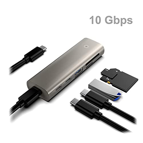KXDFDC 1 Multi Splitter Adapter USB Type C Dock Station for TF Card.HC463 10Gbps USB 3.1 Gen2 Hub 6 in