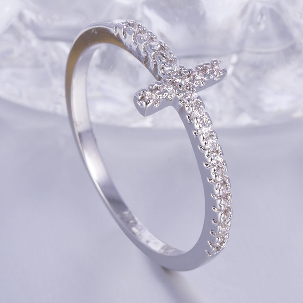 Fashion Women White Sapphire 925 Sterling Silver Cross Ring Wedding Jewelry New (6)