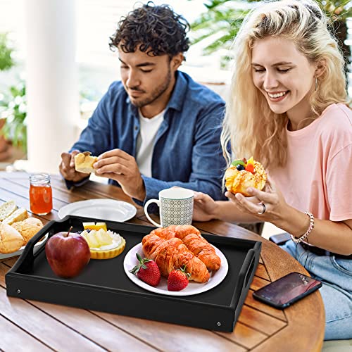Mayyol Breakfast Bed Tray for Eating - Height Adjustable Raised Food Table - Bamboo Serving Tray on Lap Sofa - Portable Snack Platter with Folding Legs Ideal for Bedroom, Picnic - Black
