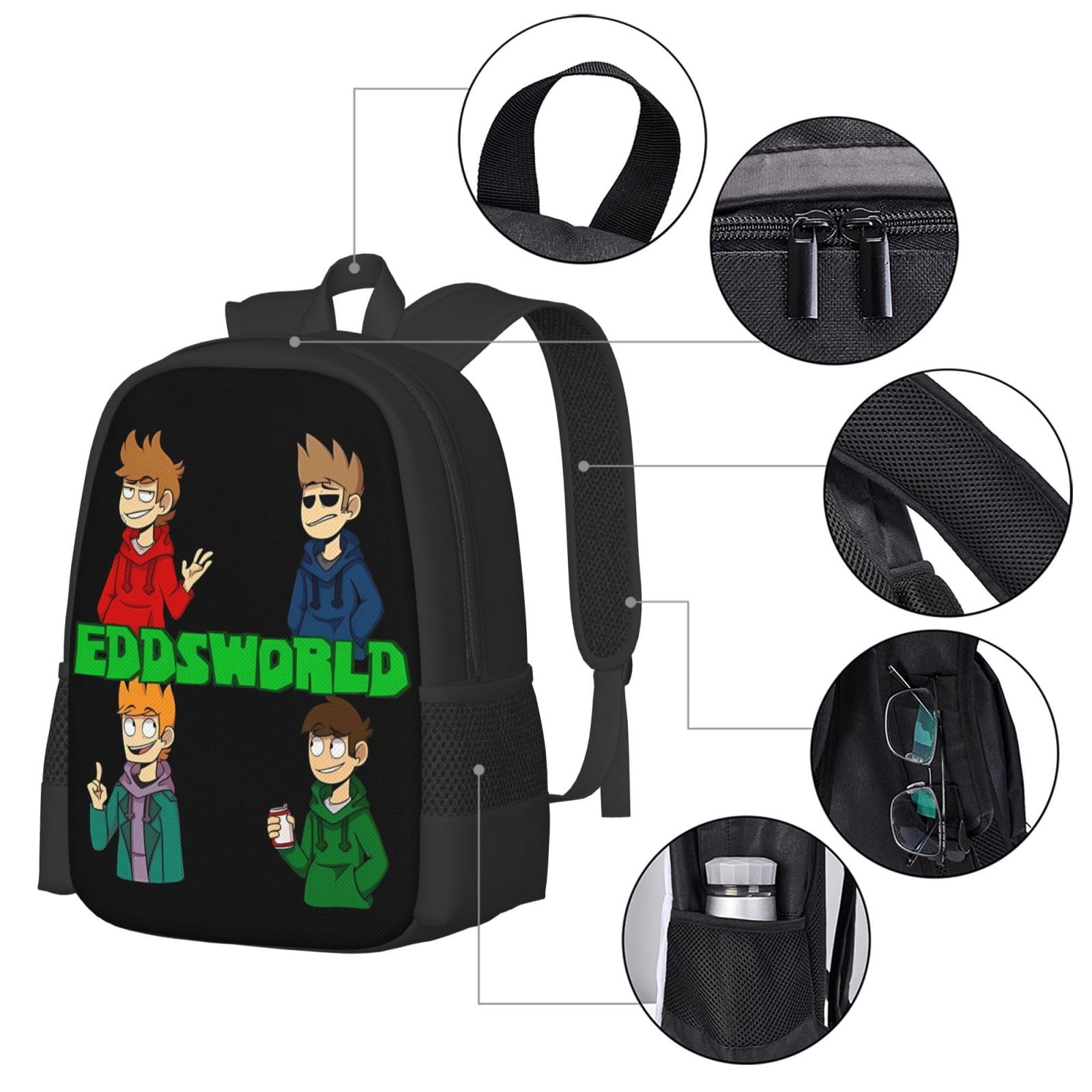 GLGFAS Eddsworld Backpack Large Capacity Leisure Travel Backpack Book Bag Outgoing Daypack 12.5x5.5x16.5 inch
