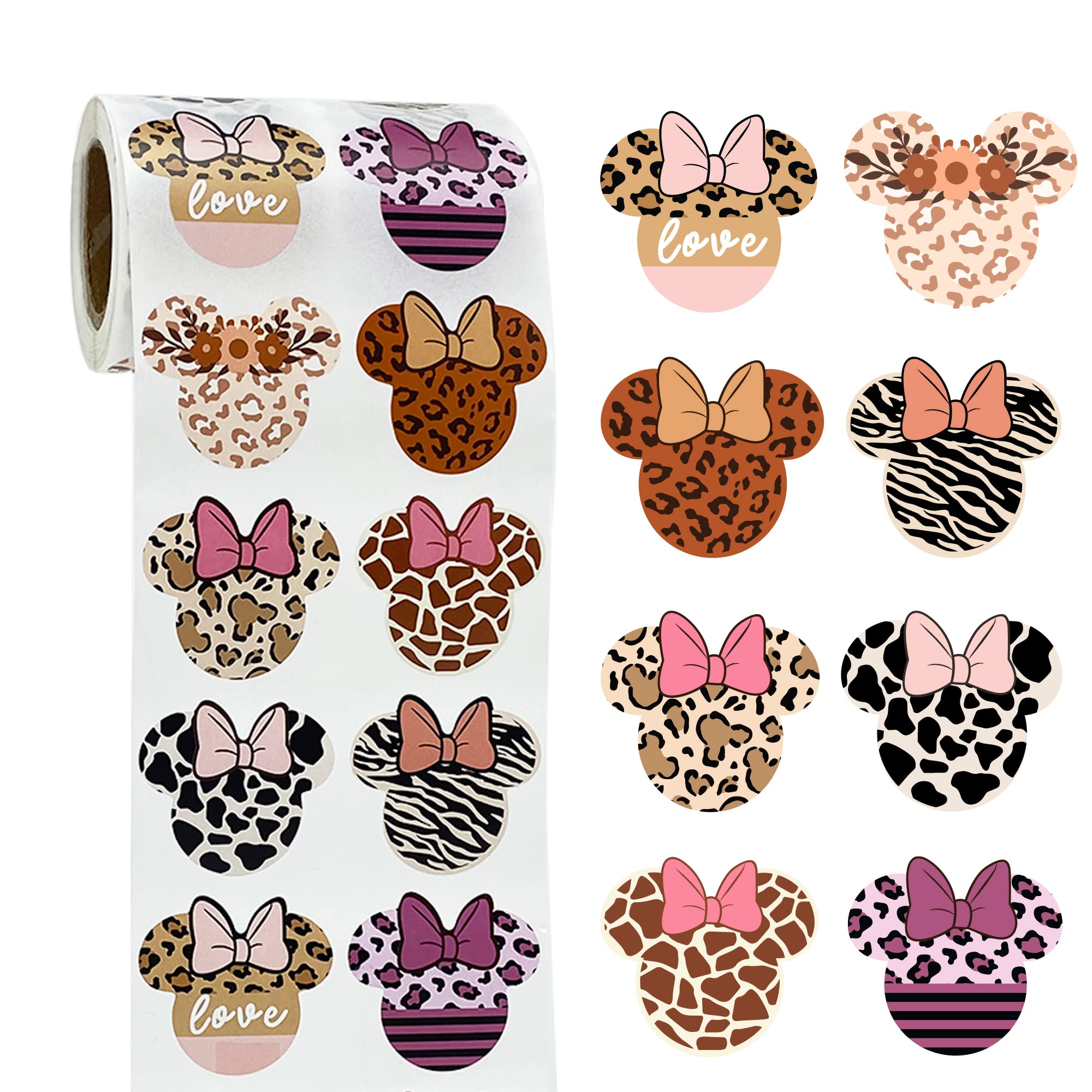 Jouierty 500Pcs Cartoon Mouse Head Stickers (Leopard Print)