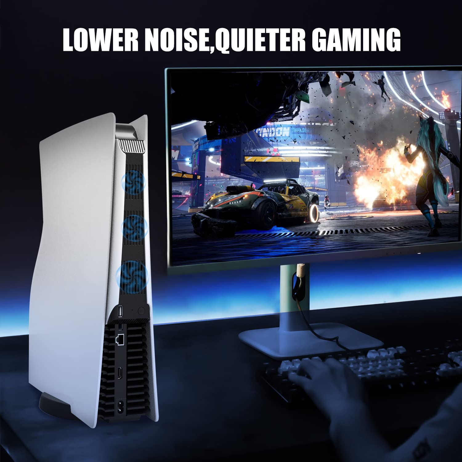 IQIKU PS5 Cooling Fan, PS5 Cooler with 3 Upgraded Quiet Fans & Controller USB Port for Digital Edition/Disc Version
