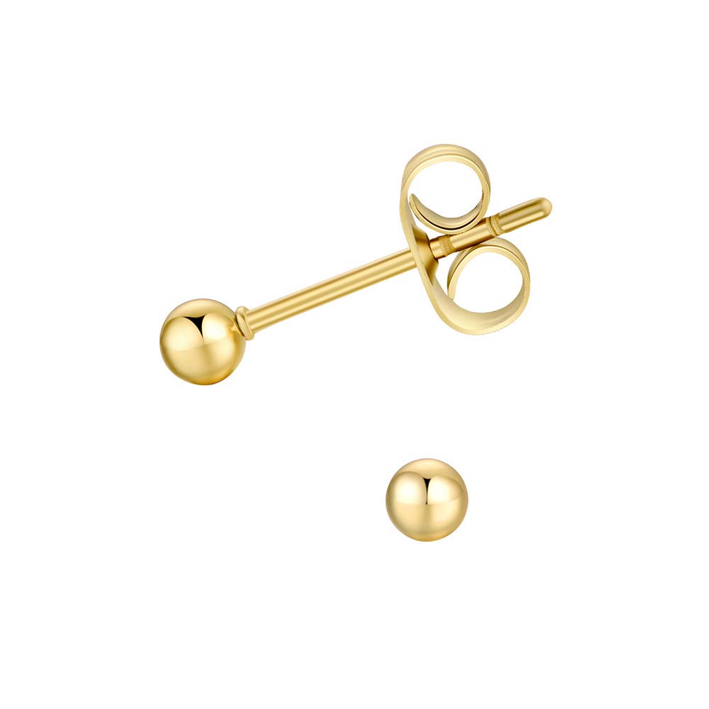 FOSIR 6 Pair Tiny Women 14K Gold Plated Ball Stud Earrings Surgical Stainless Steel Earrings Set (3mm, Gold)