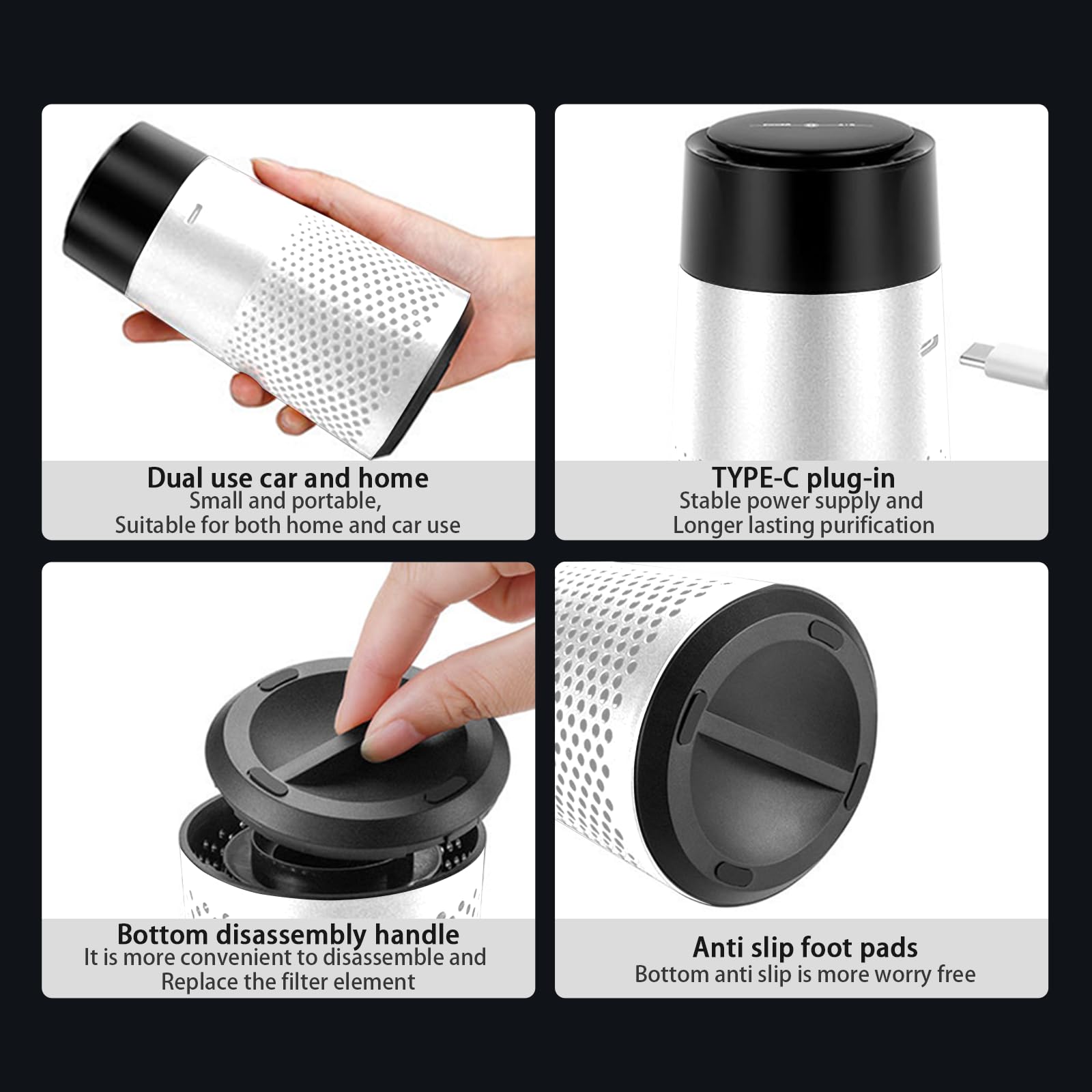 Fourmor Car Air Purifier - Updated Mini Air Purifier Air Purifiers with HEPA Filter,Atmosphere light function with LED running lights,for Car,Home,Office